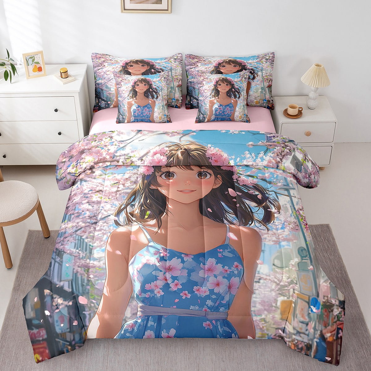 Erosebridal Anime Bedding Sets Full Size, Cherry Blossoms Comforter ...