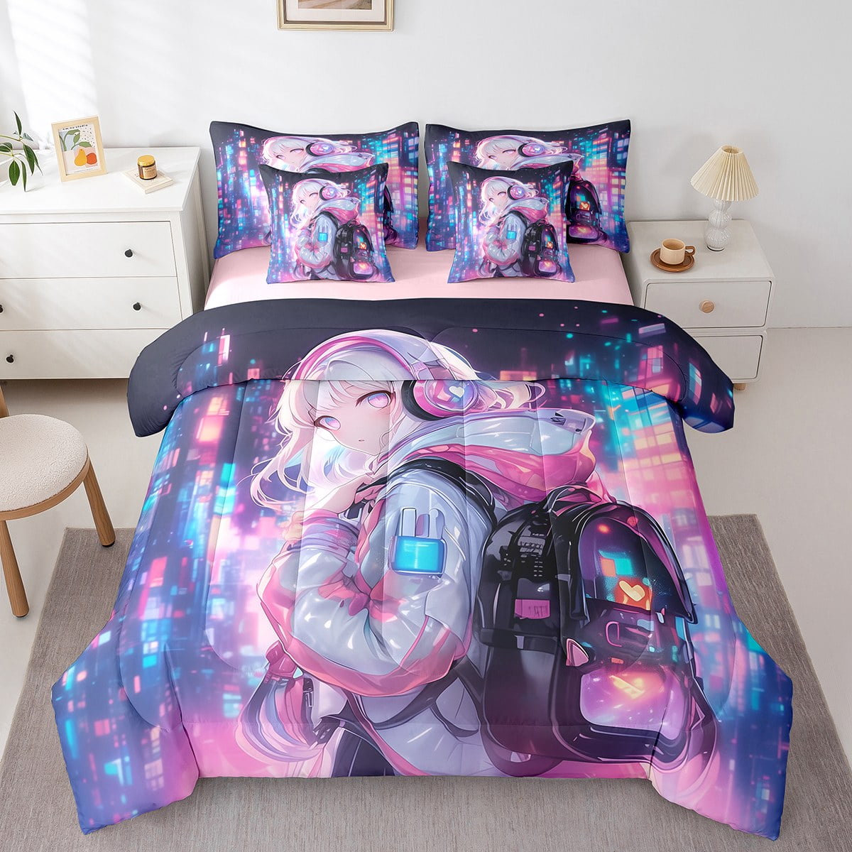 Erosebridal Anime Bedding Sets Twin Size, Gradient Neon Watercolor ...