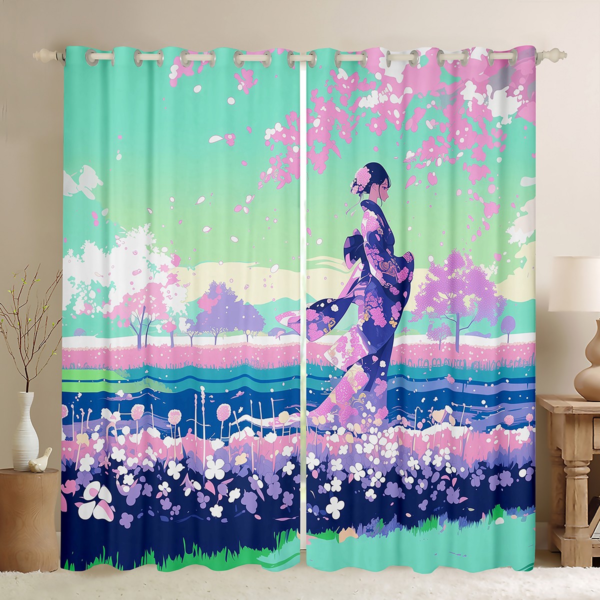 Erosebridal Anime Curtains for Bedroom,Pink Cherry Blossom Curtains ...