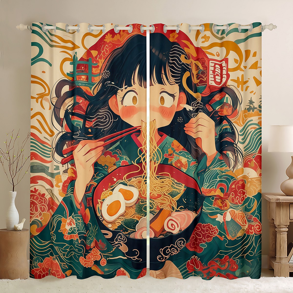 Erosebridal Anime Curtains & Drapes for Bedroom,Japanese Ramen Noodles ...