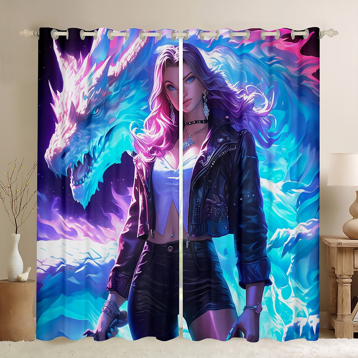 Erosebridal Anime Curtains & Drapes,Fantasy Dragon Curtains Bedroom ...