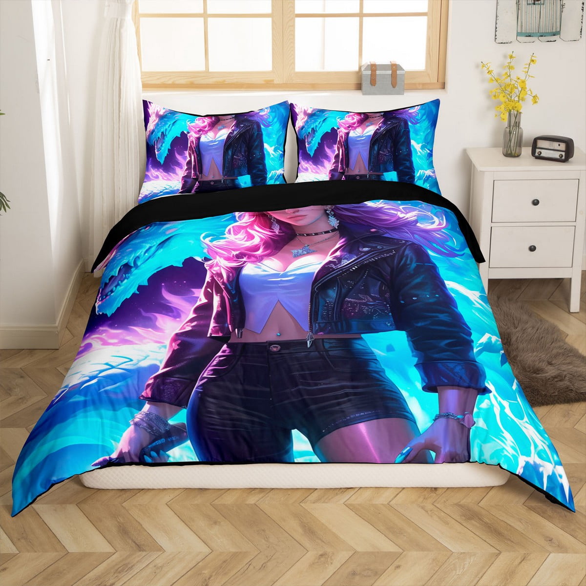 Erosebridal Anime Duvet Cover Queen Size,Fantasy Dragon Bedding Set ...