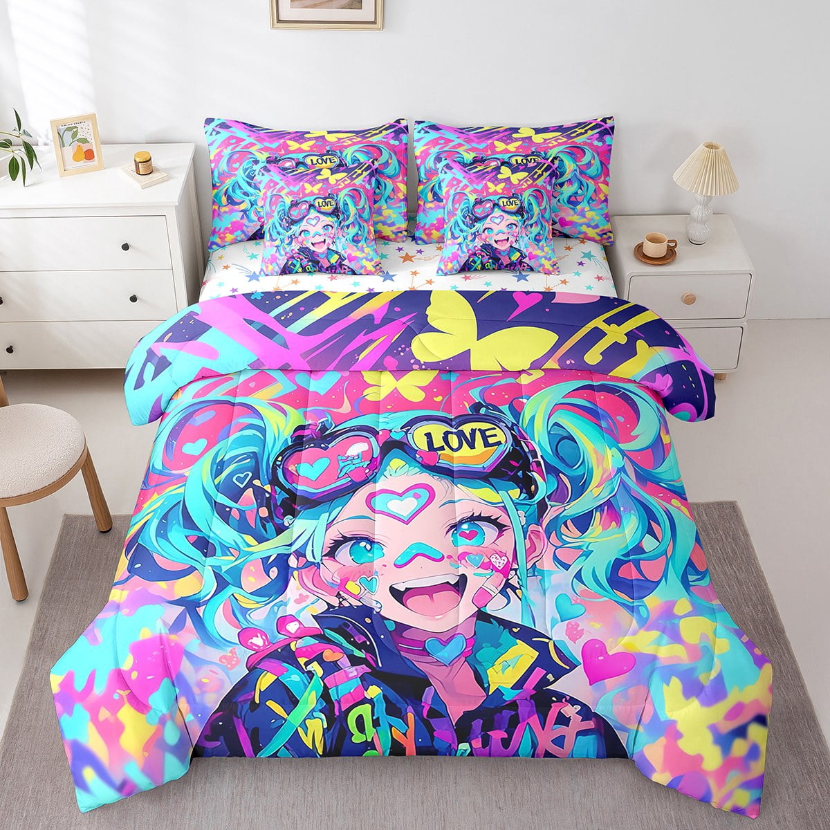 Erosebridal Anime Girl Bedding Sets King Size,Cartoon Princess Bed in a ...