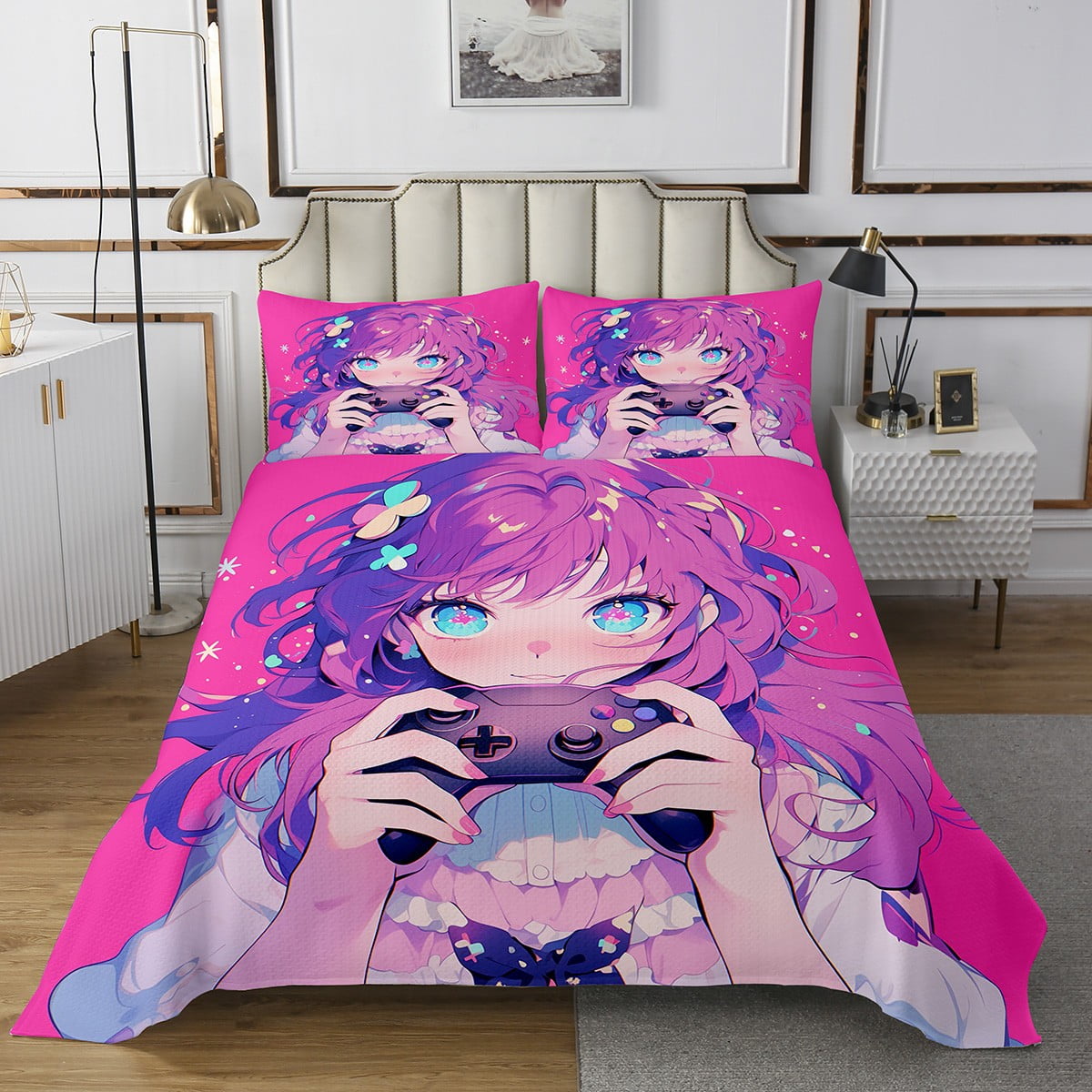 Erosebridal Anime Princess Coverlet Set King,Video Game Bedding Set ...