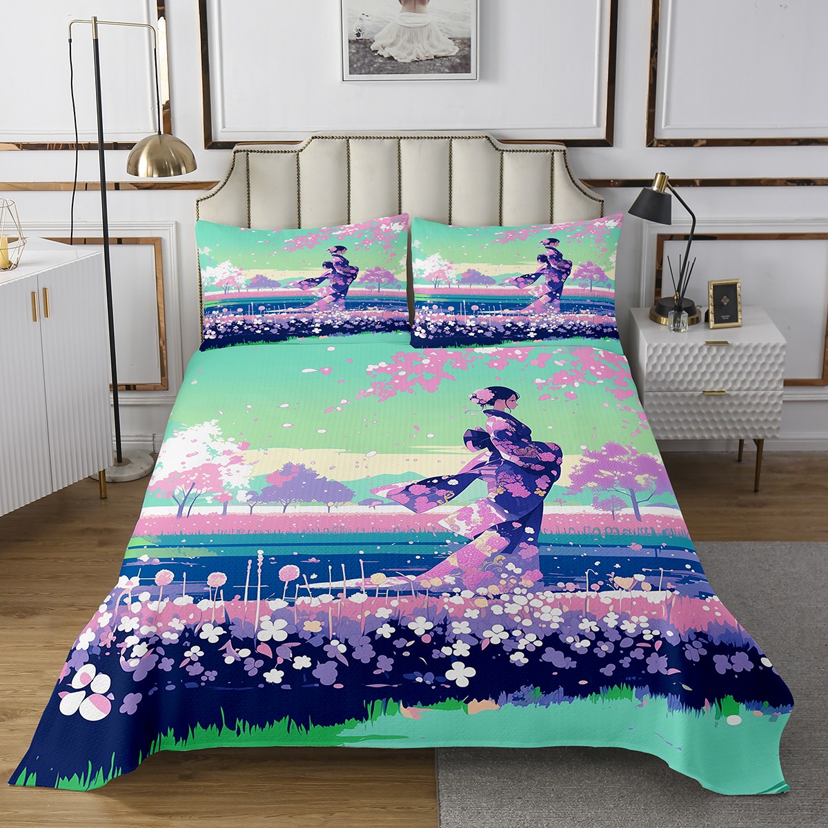 Erosebridal Anime Queen Bedding Set,Pink Cherry Blossom Quilt Set Teens ...