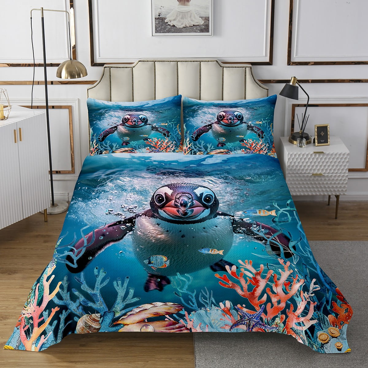 Erosebridal Antarctic Penguin Quilt Sets for King Size Bed, Cute ...