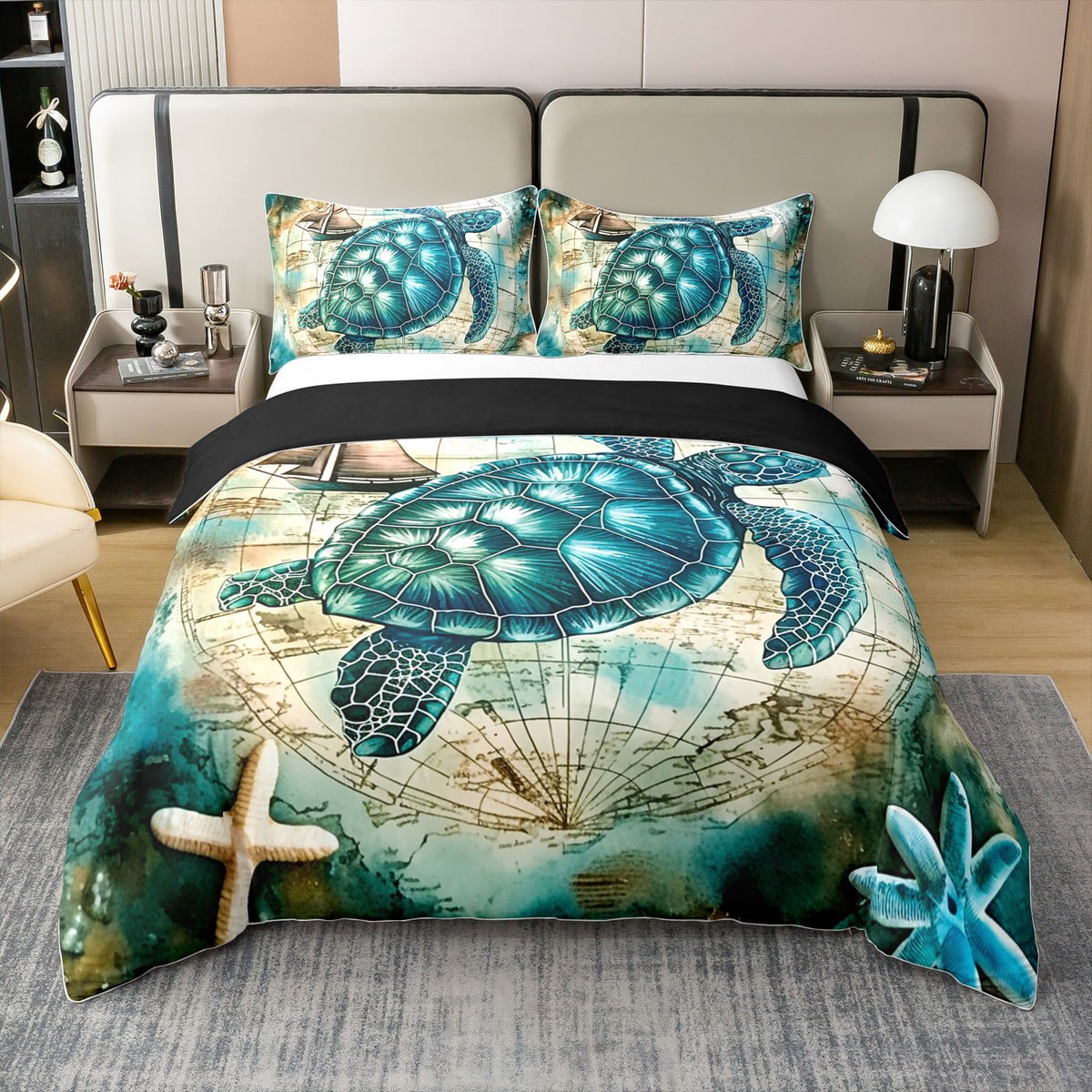 Erosebridal Aqua Sea Turtle 100% Cotton Duvet Cover Queen Size, Vintage ...