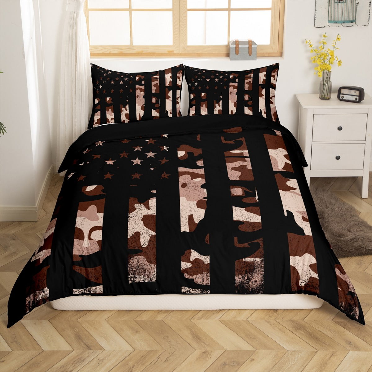 Erosebridal Army Camouflage Comforter Cover Queen, American Flag Duvet ...