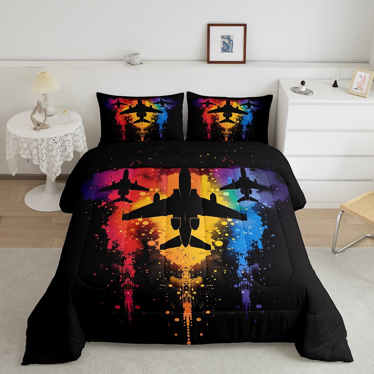 Erosebridal Army Fighter Jet Comforter Sets King Size, Chic Watercolor ...