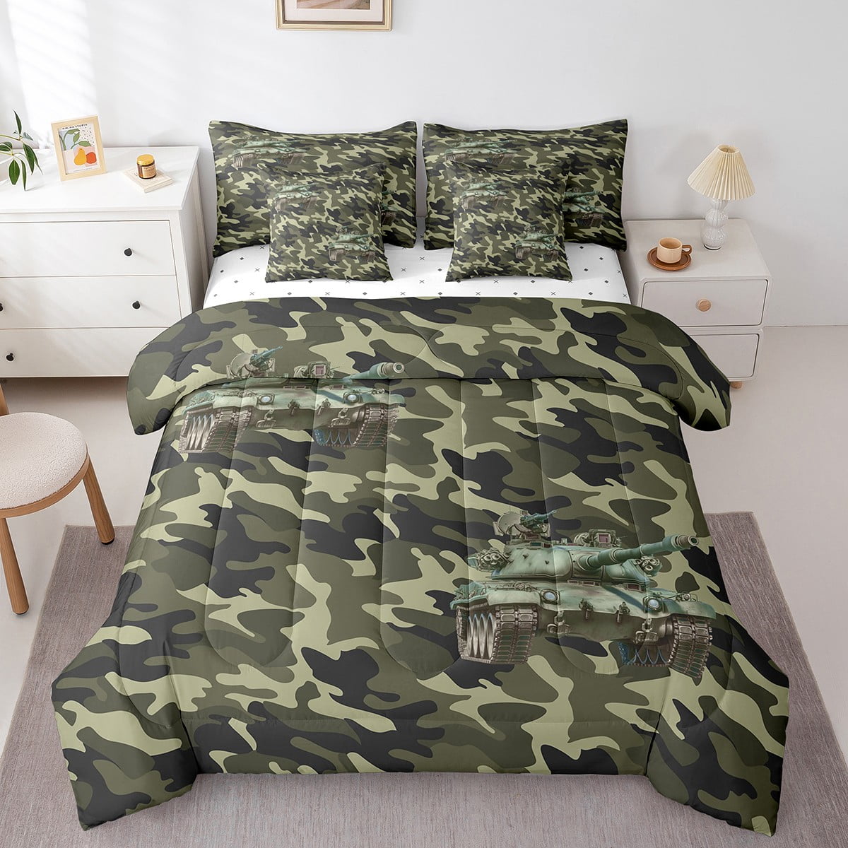 Erosebridal Army Tank Bedding Full Size, Green Camouflage Comforter ...