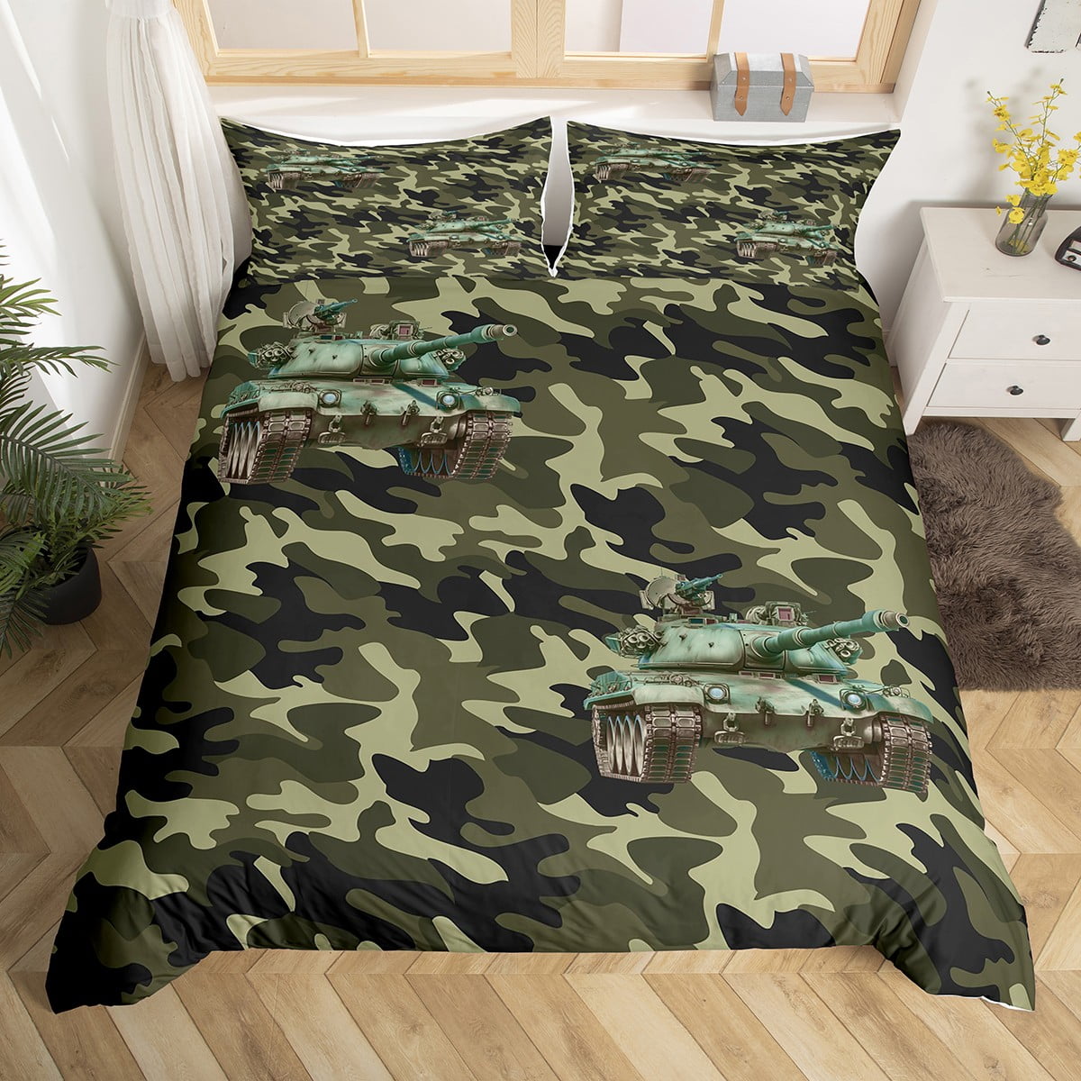 Erosebridal Army Tank Duvet Cover Twin, Green Camouflage Bedding Sets ...