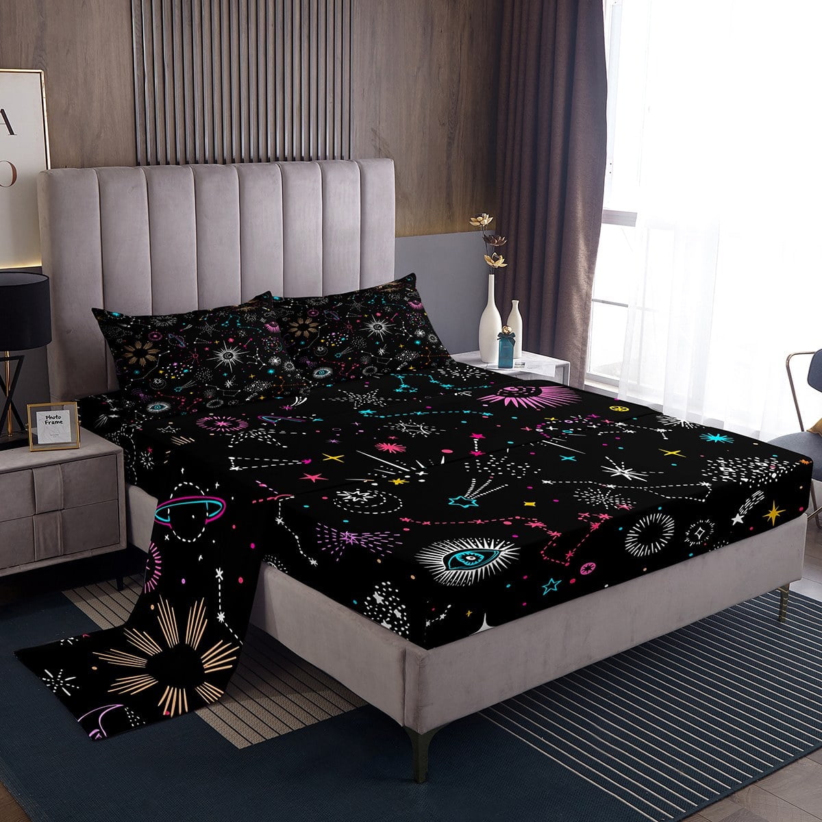 Erosebridal Astrology Constellations Queen Sheets Star Nebula Bed Set ...