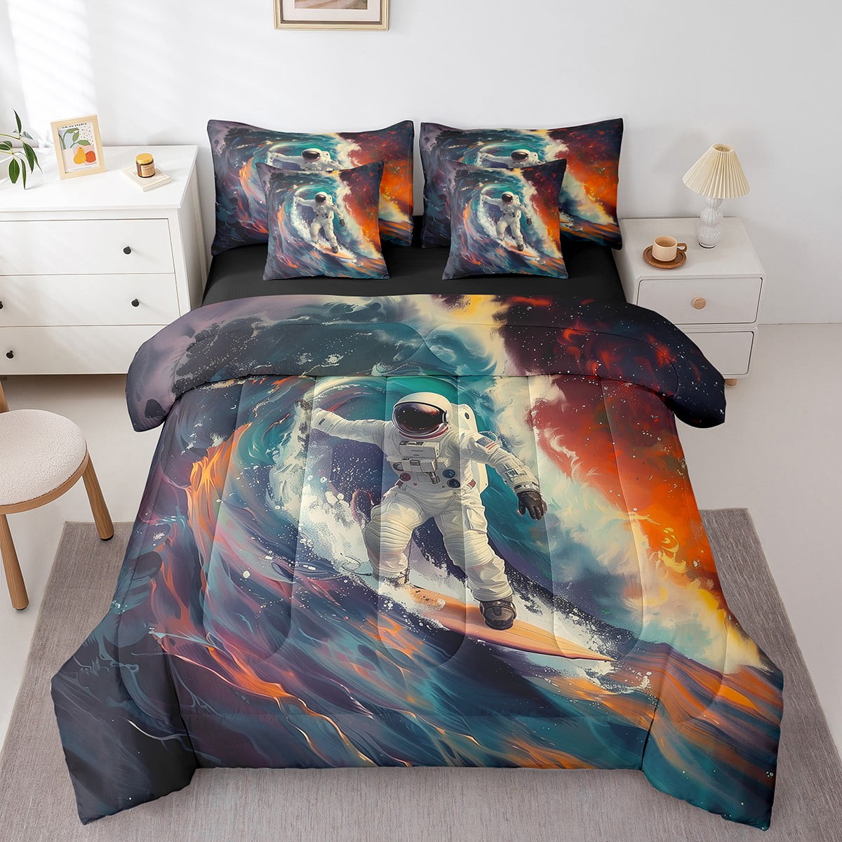 Erosebridal Astronauts Surfing Bedding Queen Size,Ocean Sea Comforter ...