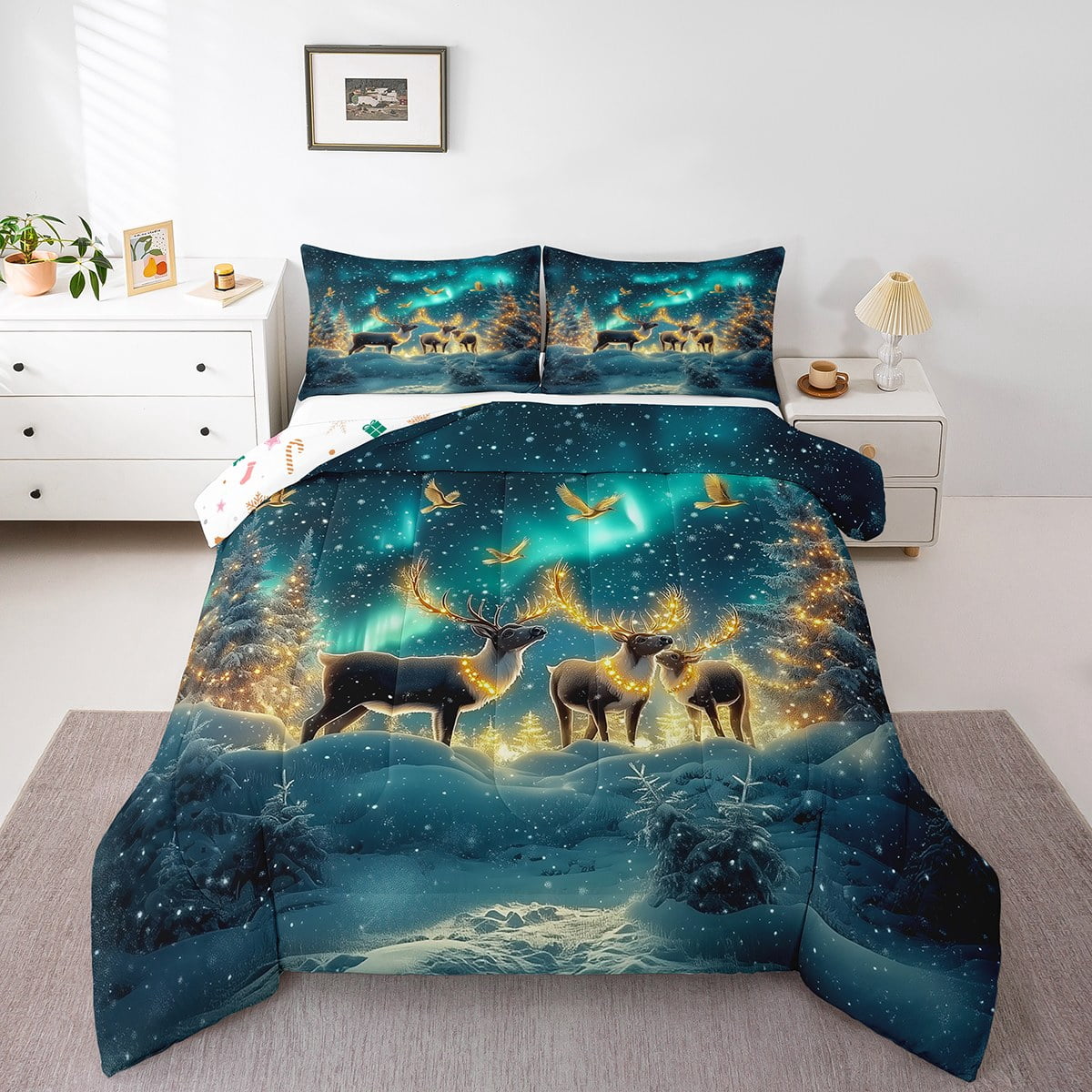 Erosebridal Aurora Deer Comforter Set King,Rustic Cabin Deer Bedding ...