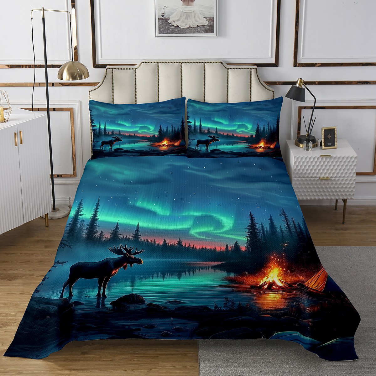 Erosebridal Aurora Moose Bedding Set King,Rustic Country Cabin Quilt ...