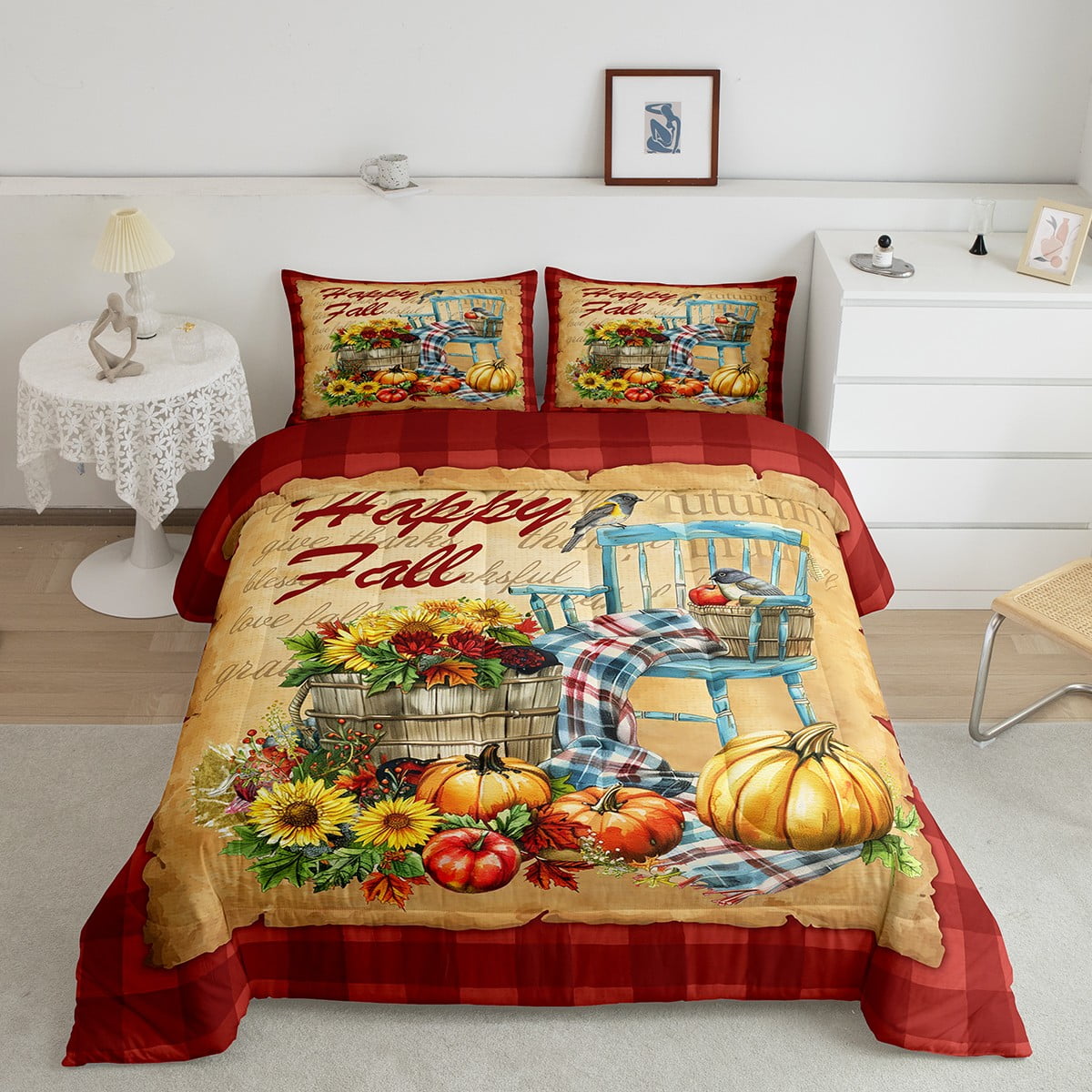 Erosebridal Autumn Botanical Fruits Comforter Sets Twin Size,Sunflower ...