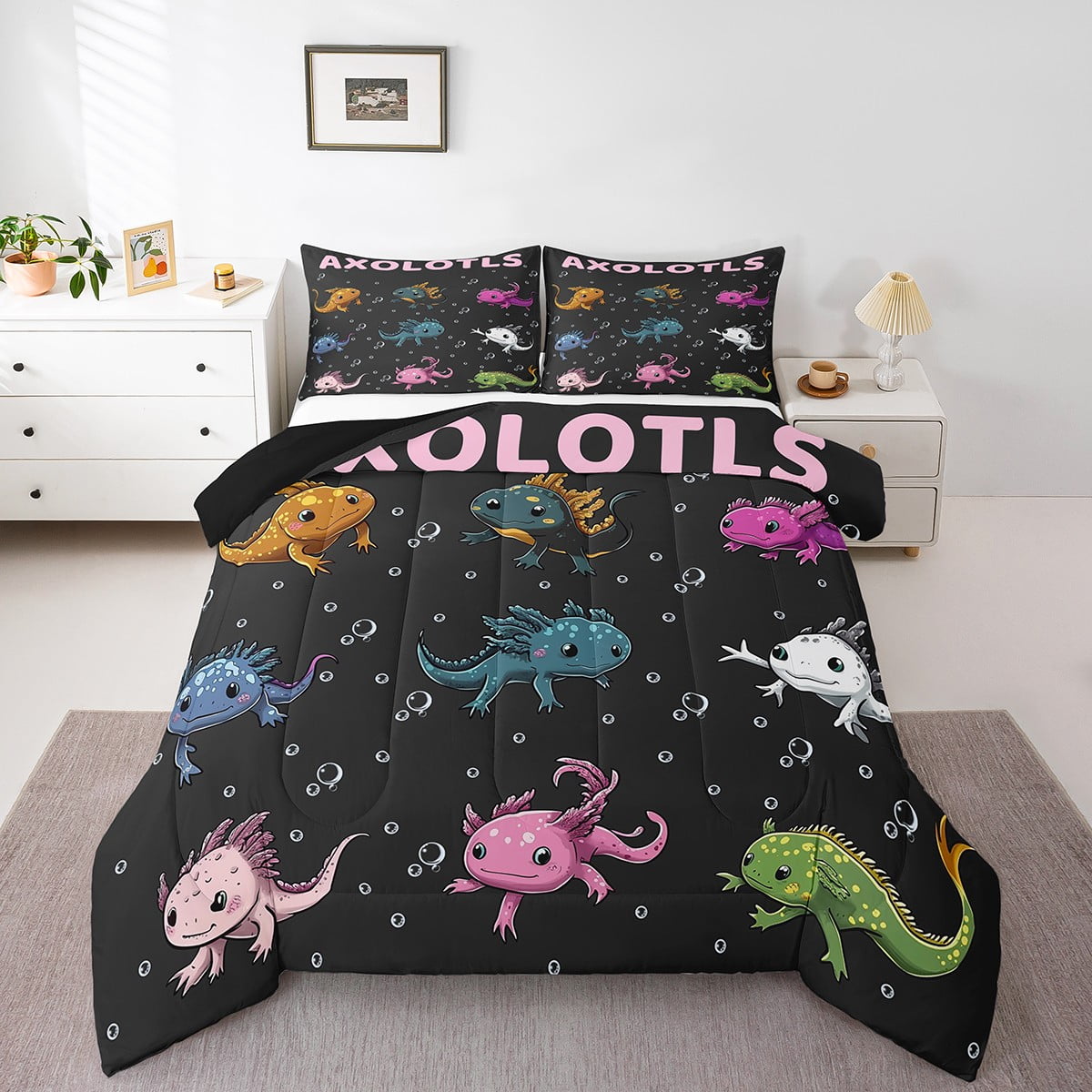 Erosebridal Axolotl Bedding Set,Cartoon Axolotl Wildlife Queen ...