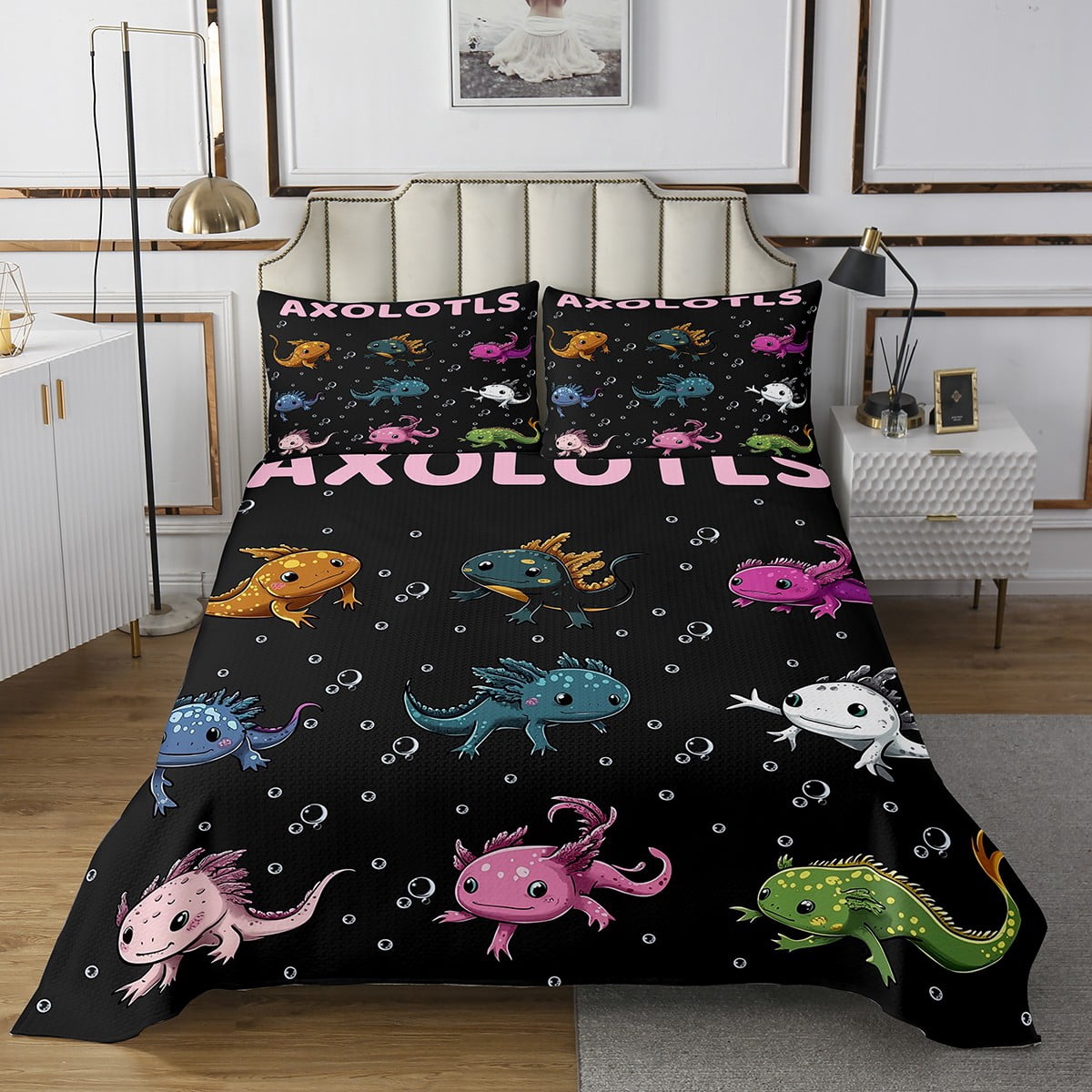 Erosebridal Axolotl Bedspread Set Twin Size,Cartoon Axolotl Wildlife ...