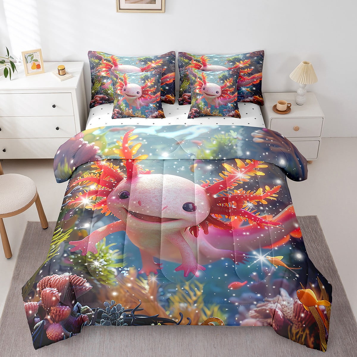 Erosebridal Axolotl Comforter Set Queen 7 Pcs Cute Ocean Sealife ...