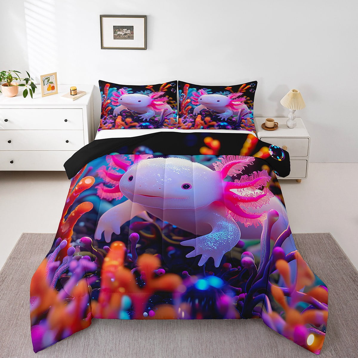 Erosebridal Axolotl Comforter Set Queen Size Cute Cartoon Salamander ...