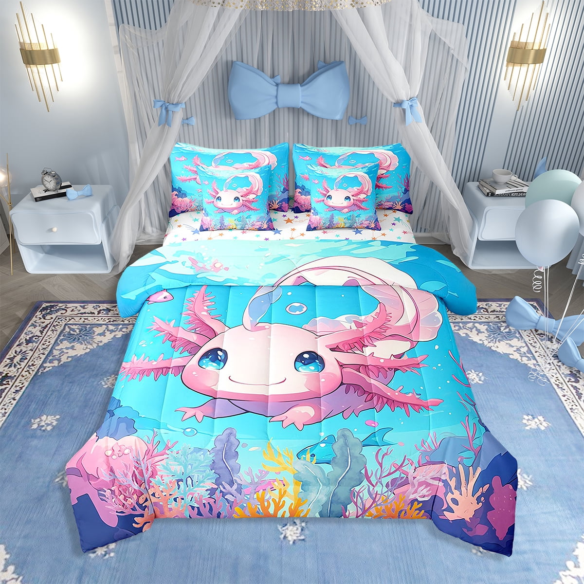 Erosebridal Axolotl Comforter Set with Sheets Cute Cartoon Axolotl 7 ...