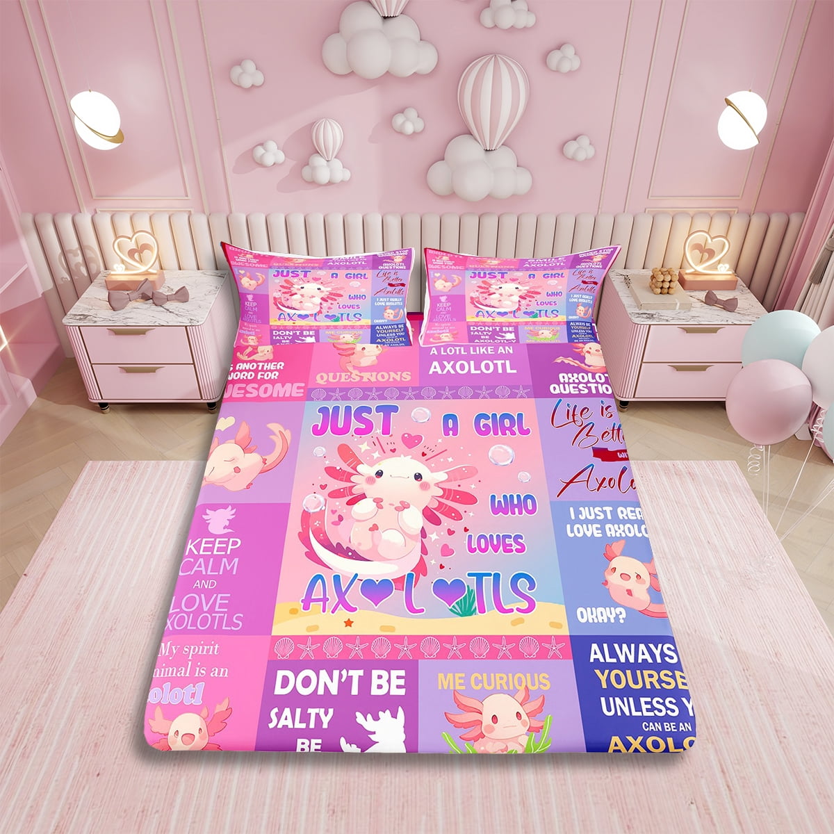 Erosebridal Axolotl Sheets Girly Kawaii Axolotl Full Sheet Set for Teen ...