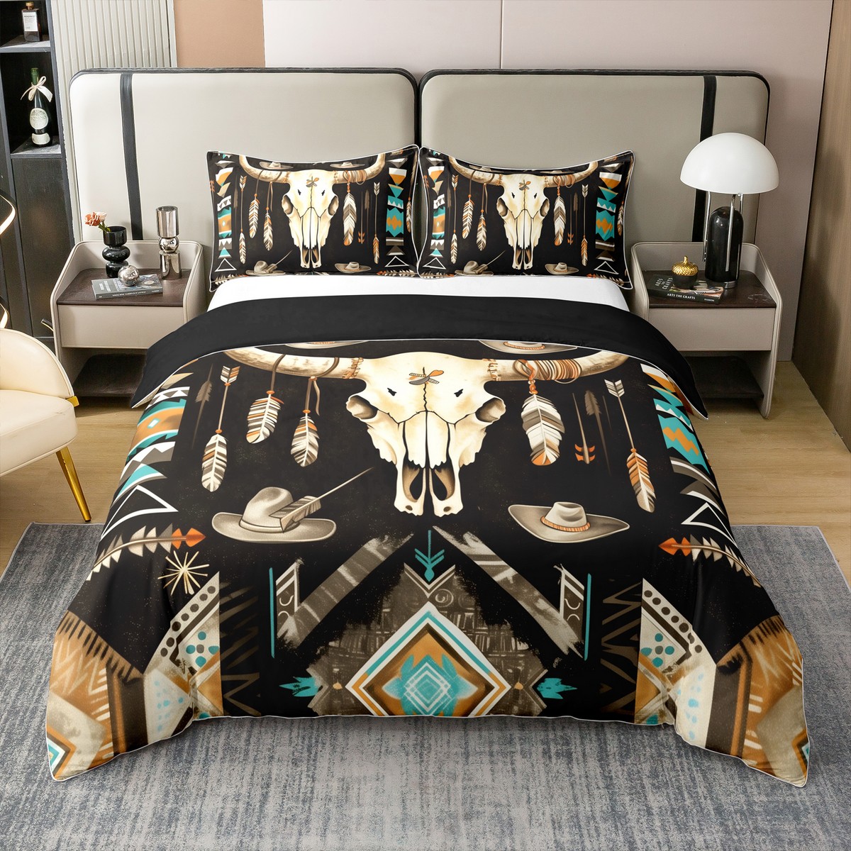Erosebridal Aztec 100% Cotton Duvet Cover Queen Size, Boho Skull ...