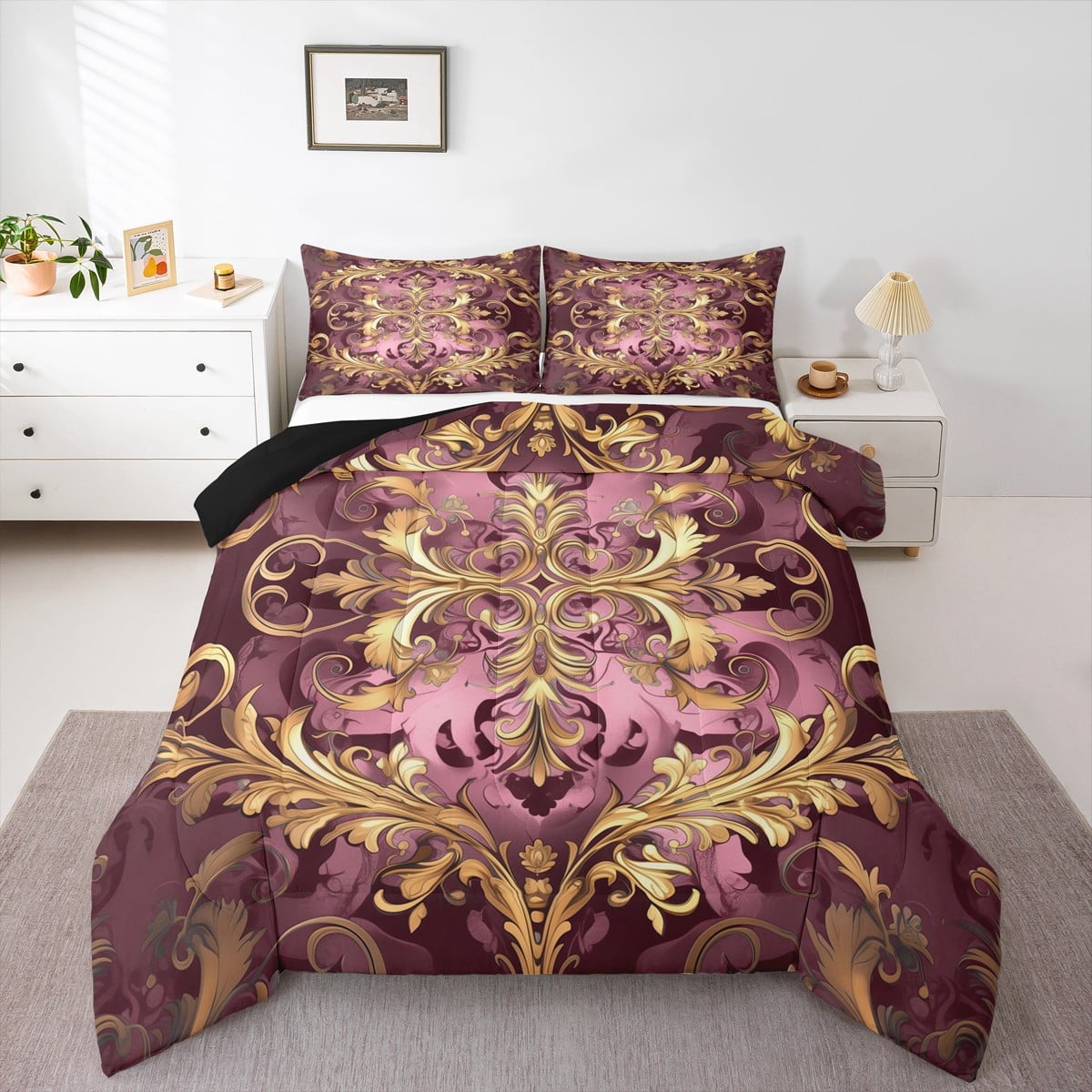 Erosebridal Aztec Damask Comforter Sets King Size,Victorian Baroque ...