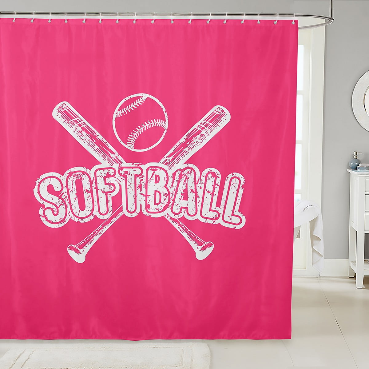 Erosebridal Ball Game Baseball Shower Curtain 72x84,Pink White Bathroom ...