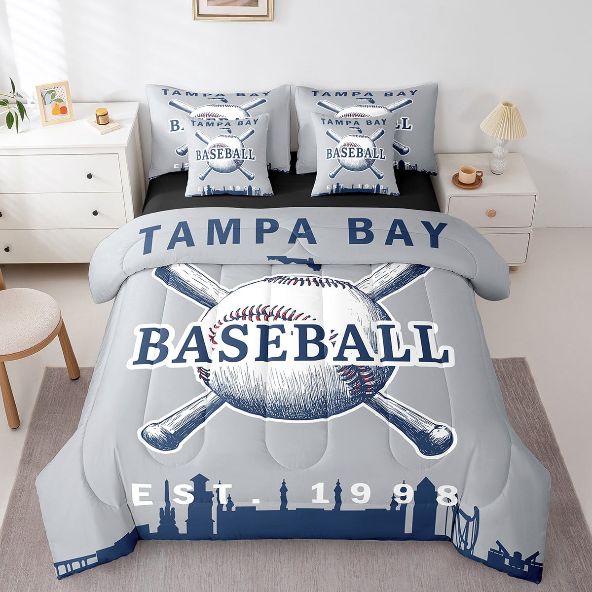 Erosebridal Ball Game Bedding Queen Size, Baseball Sports Bed Set ...