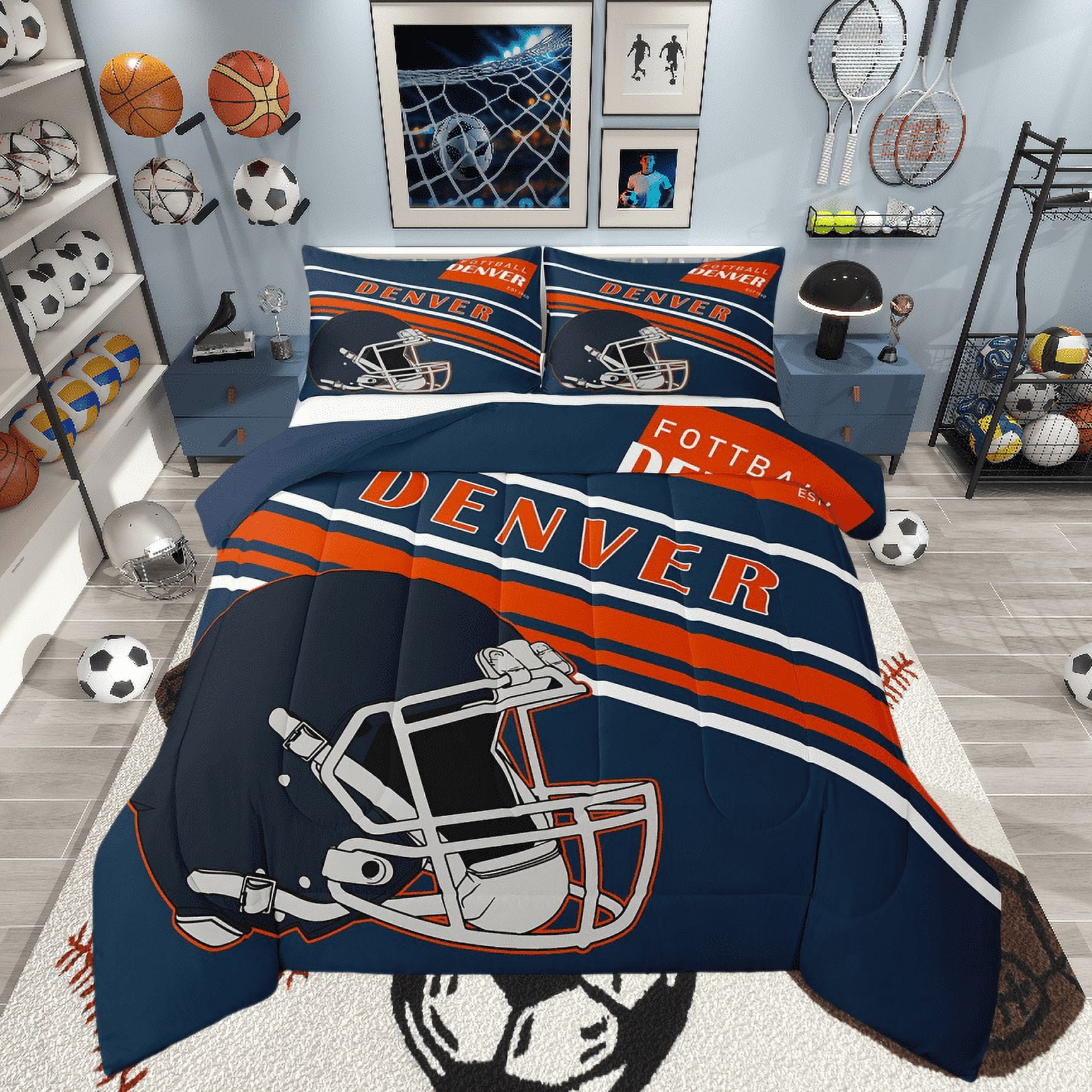 Erosebridal Ball Game Football Bedding Sets Full with Comforter,Navy ...