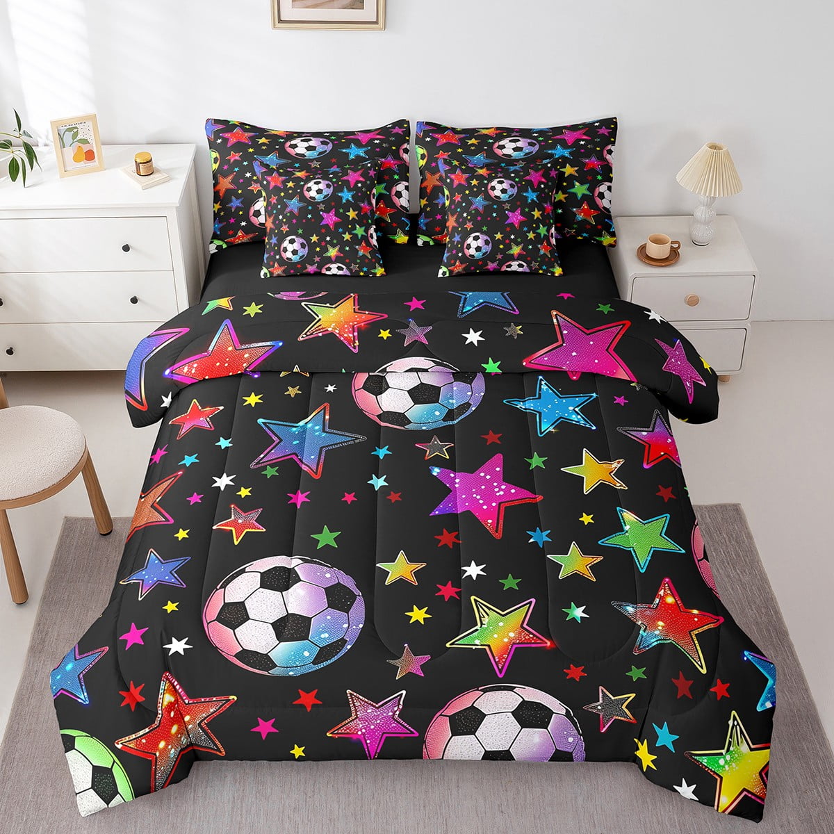 Erosebridal Ball Gamer Football Bedding Queen Size,Gradient Stars Comforter Sets with Sheets ...