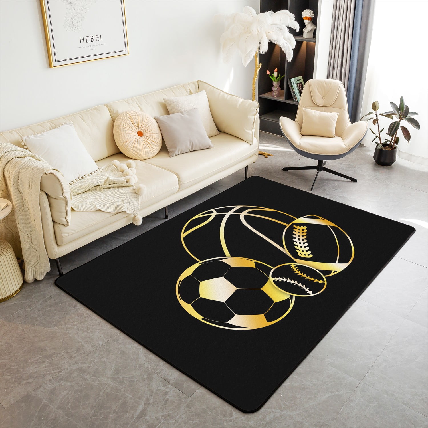 Erosebridal Ball Gamer Rugs For Bedroom 5x7,Sport Theme Living Room ...