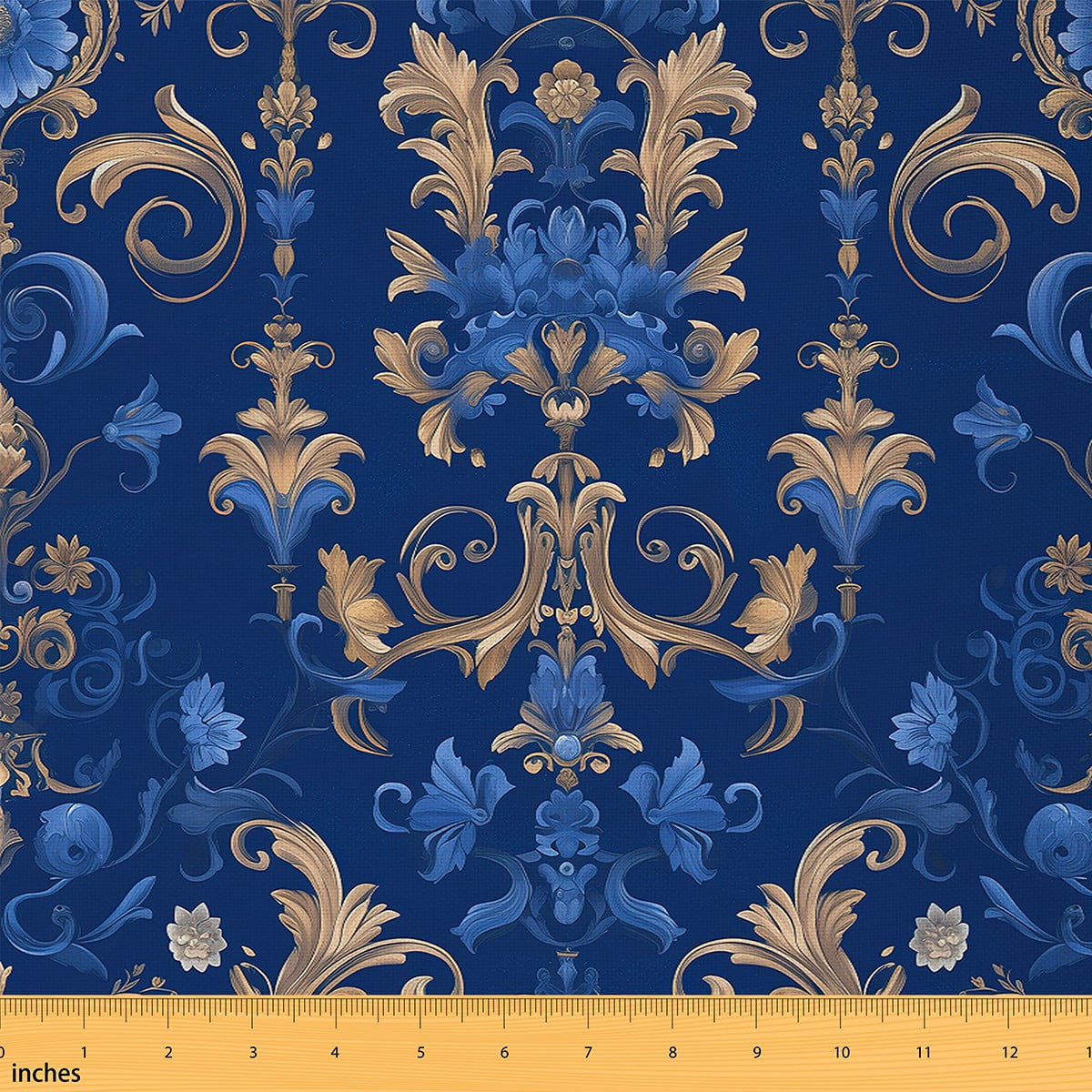 Erosebridal Baroque Damask Fabric by the Yard,Blue Golden Gothic ...