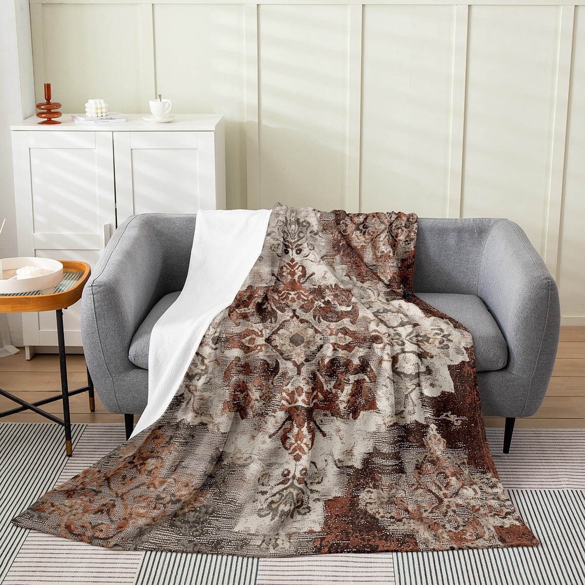 Erosebridal Baroque Damask Sherpa Blanket 50x60,Bohemian Vintage Fuzzy ...