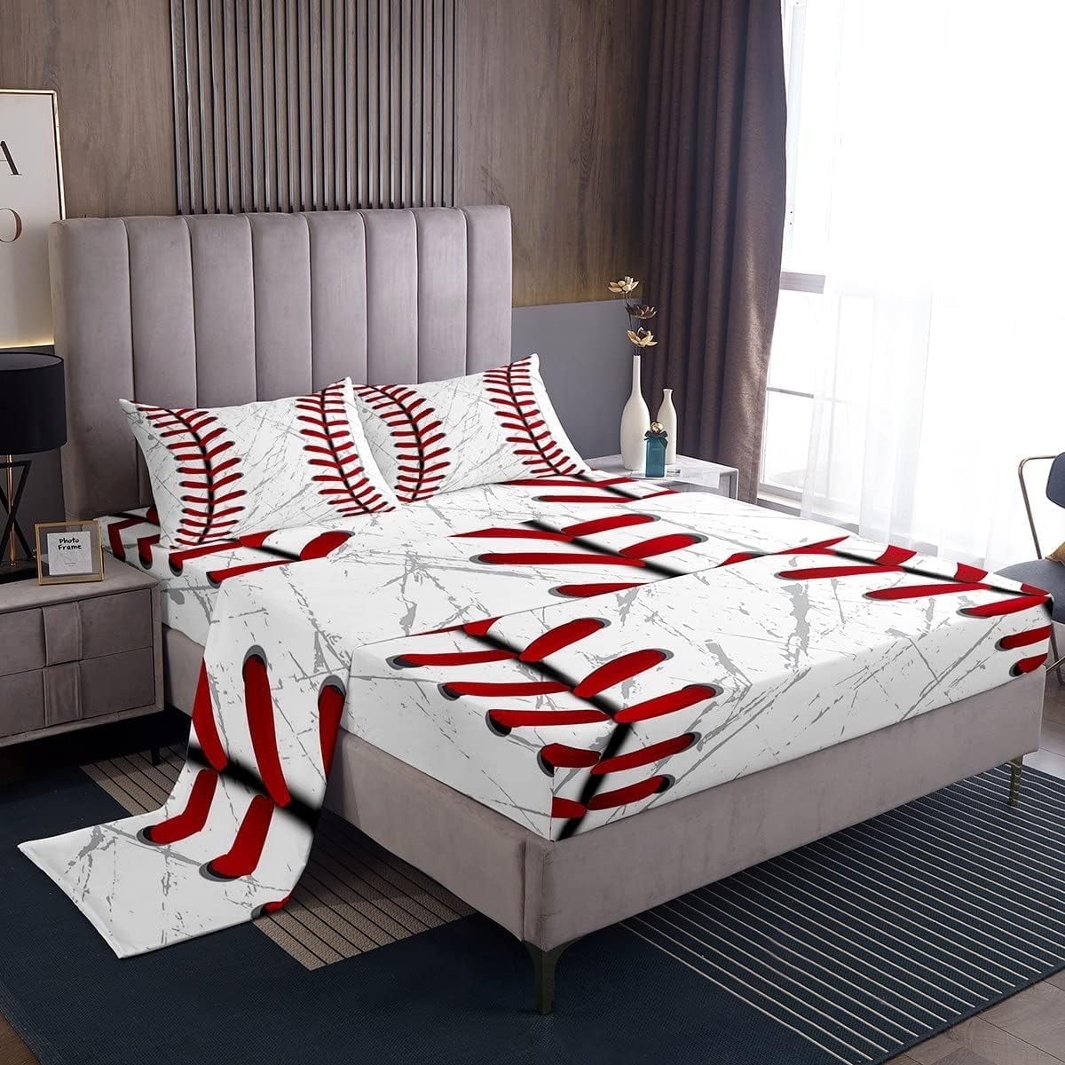 Erosebridal Baseball Bed Sheets ,Red White Baseball Sheet Set ,Grunge ...