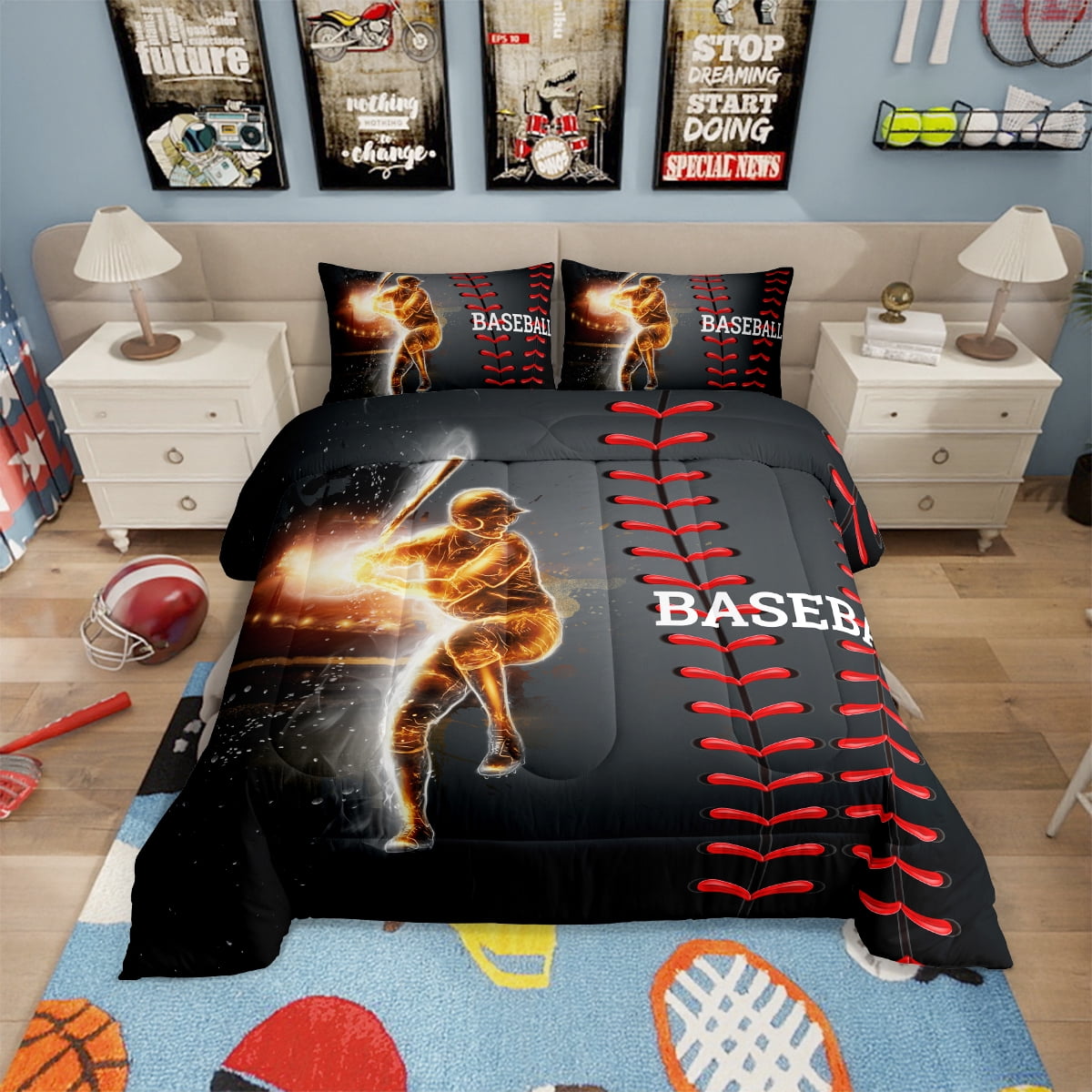 Erosebridal Baseball Bedding Set, Golden Athlete Comforter Set King ...