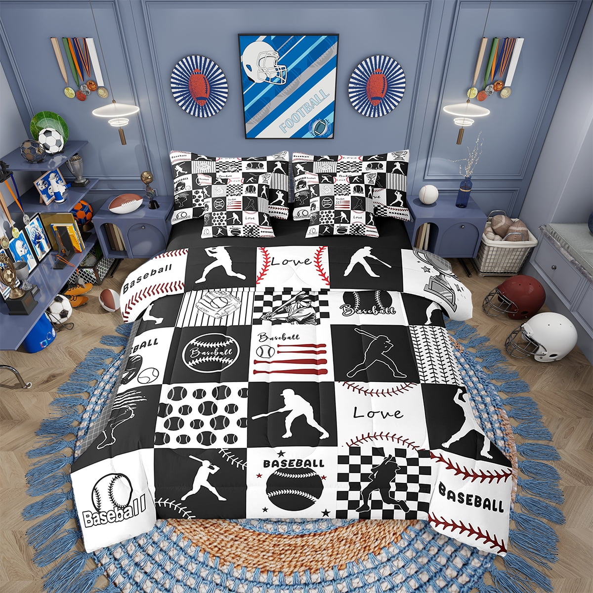 Erosebridal Baseball Comforter Set King 7 Pcs Baseball Gaming Boys ...