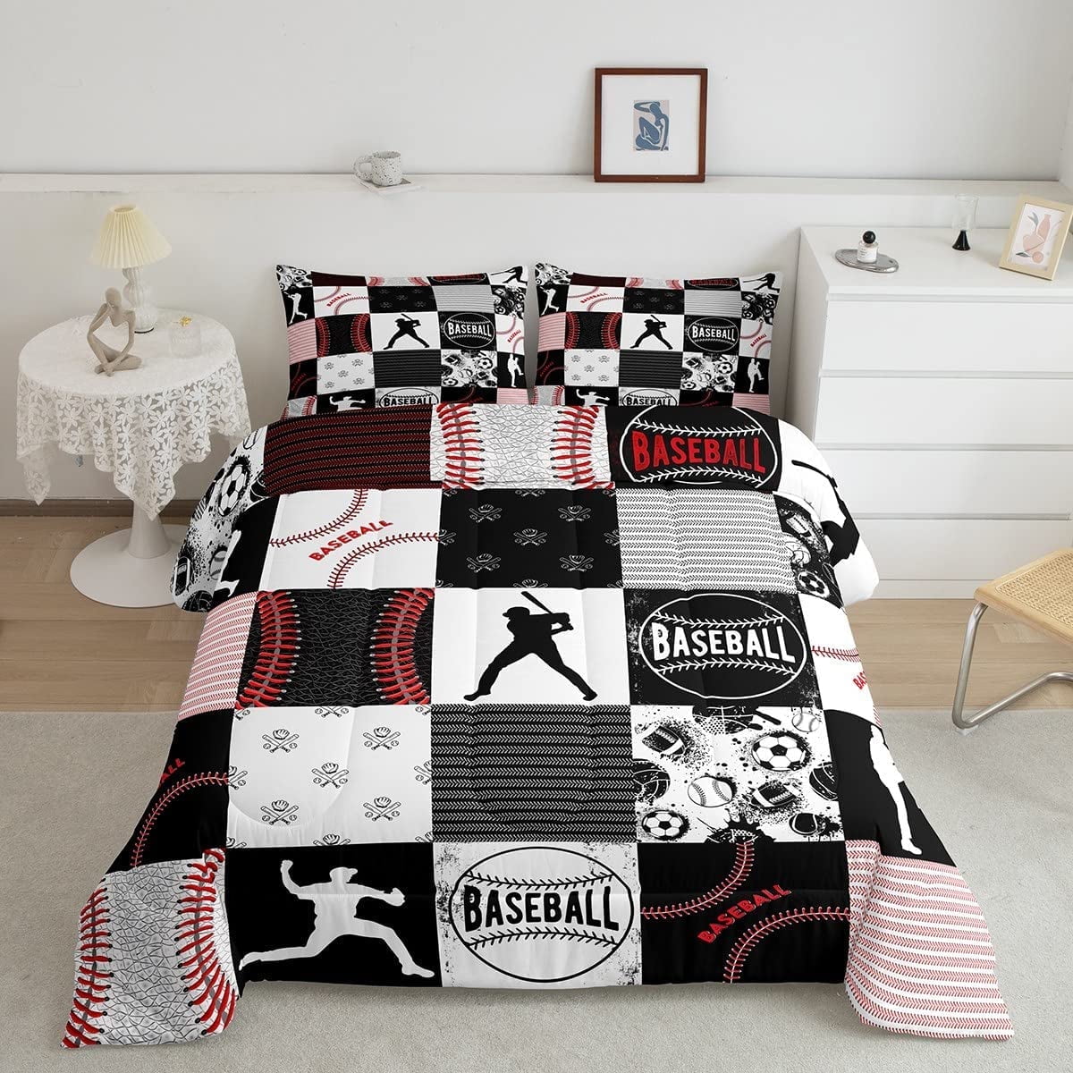 Erosebridal Baseball Comforter Set King,Softball Bedding Set,Sports ...