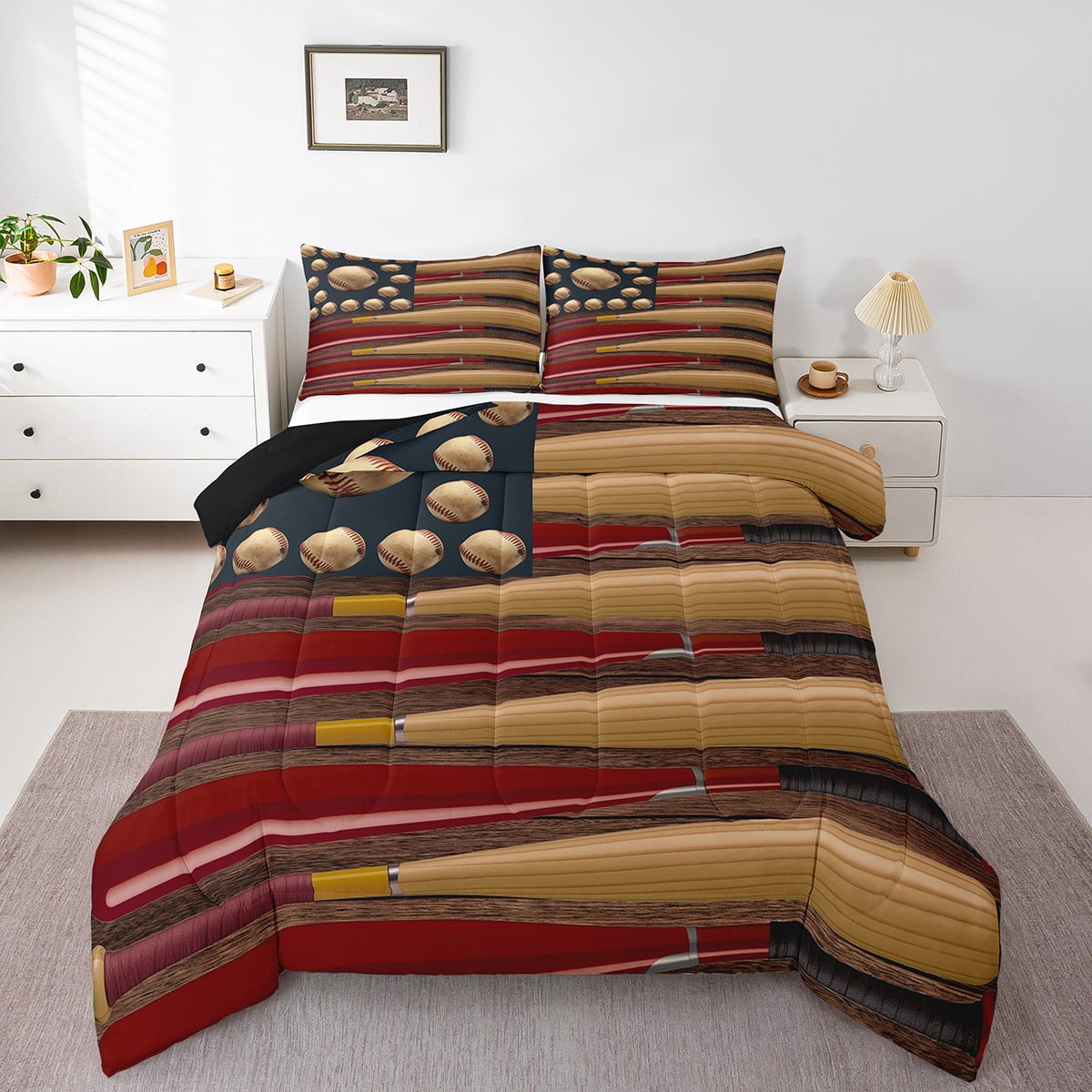 Erosebridal Baseball Comforter Set Queen Size Baseball Games Bedding ...