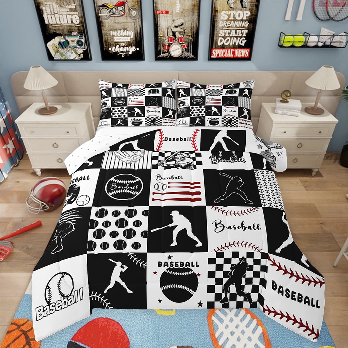 Erosebridal Baseball Comforter Set Twin Size Baseball Gaming Bedding ...