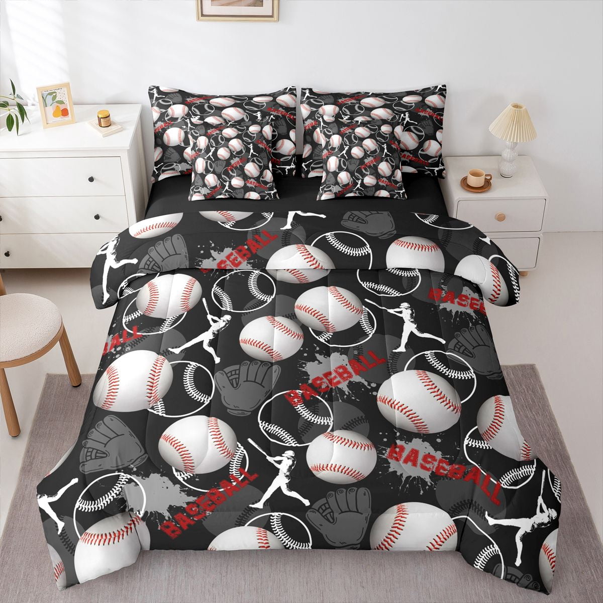 Erosebridal Baseball Gaming Bedding Comforter Set 7pcs For Teens Boys ...