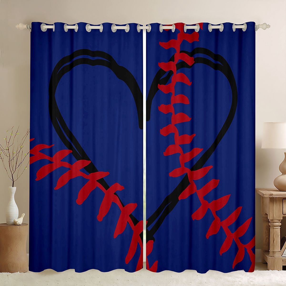 Erosebridal Baseball Heart Curtains Pack of 2 (42x84 Each), Navy ...