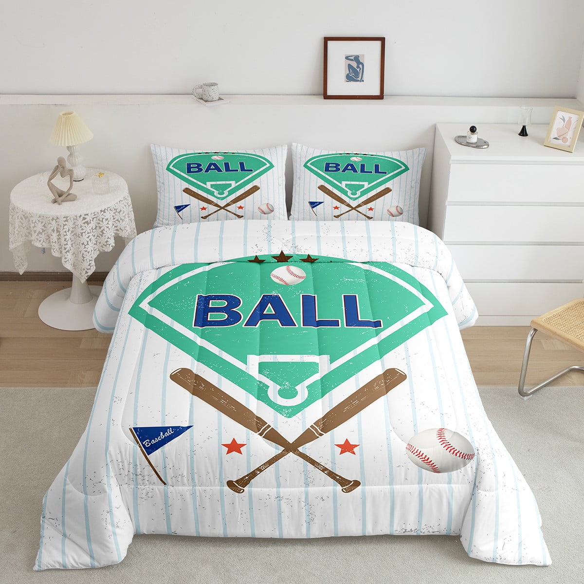 Erosebridal Baseball Lover Bedding Twin Comforter Set, Cartoon Ball ...