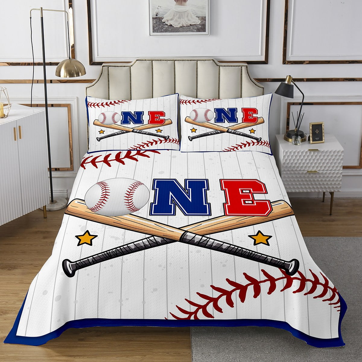 Erosebridal Baseball Print Coverlet Set King, Teens Sports Bedding Set ...