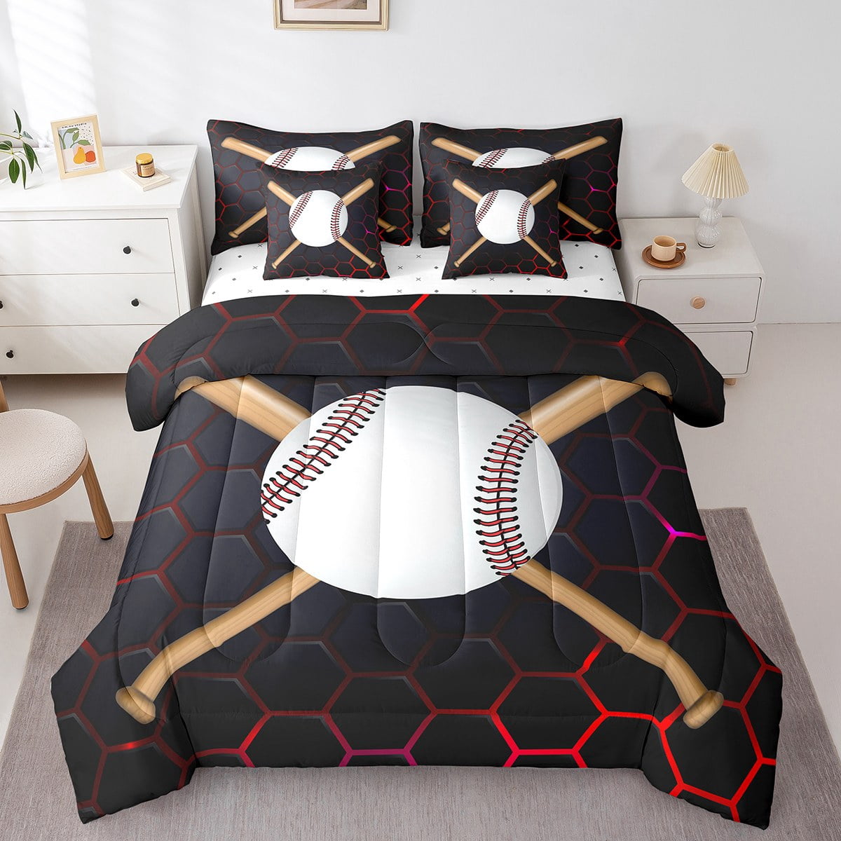 Erosebridal Baseball Sport Bedding Sets King Size,Gemeotric Honeycomb ...