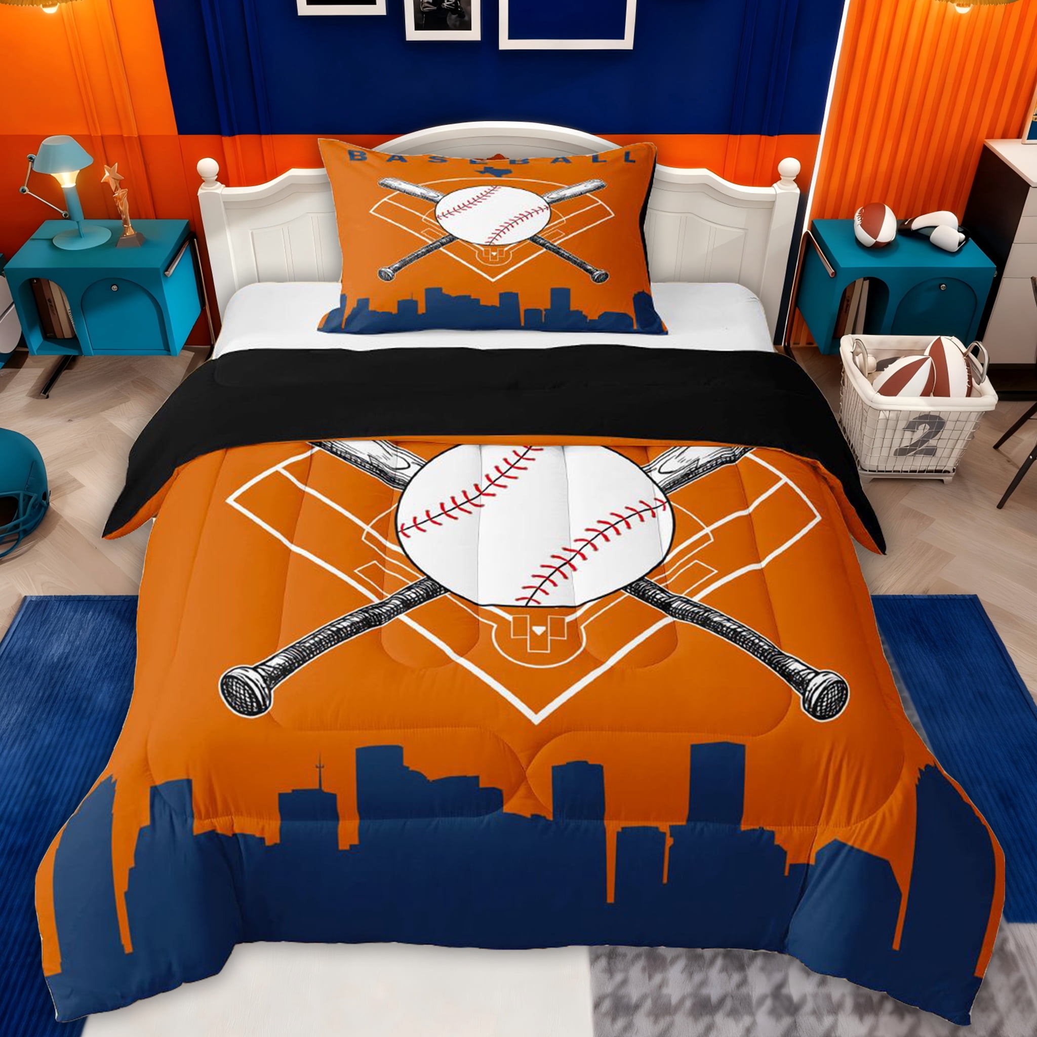 Erosebridal Baseball Sport Boys Twin Comforter Sets, Orange Navy ...