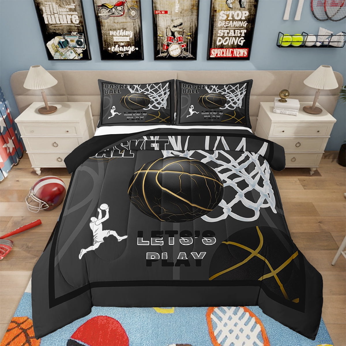 Erosebridal Basketball Comforter Set Twin Size Basketball Player ...