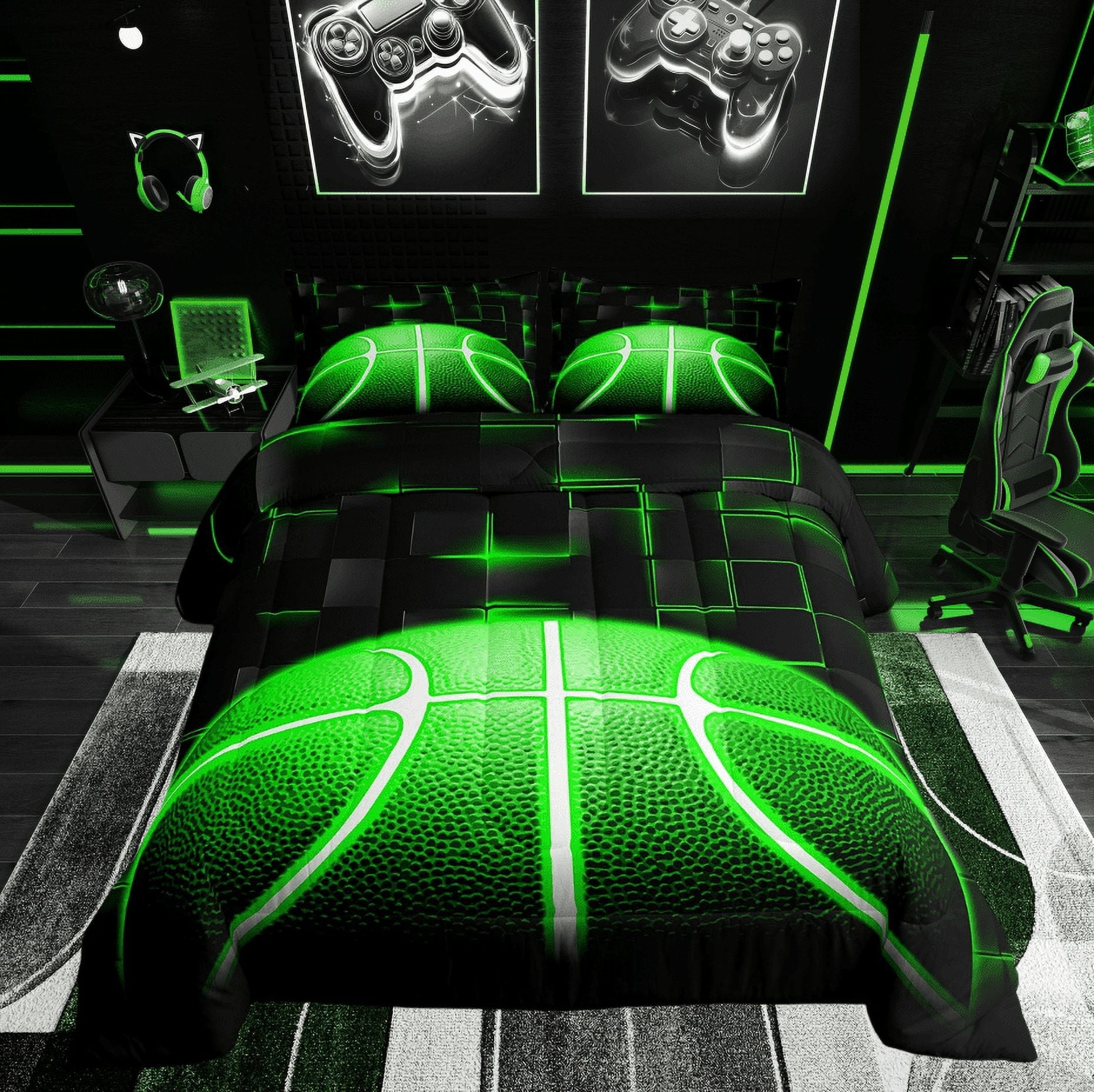 Erosebridal Basketball Lover Bedding Twin Comforter Set, Square Geometry Down Comforter, Neon ...