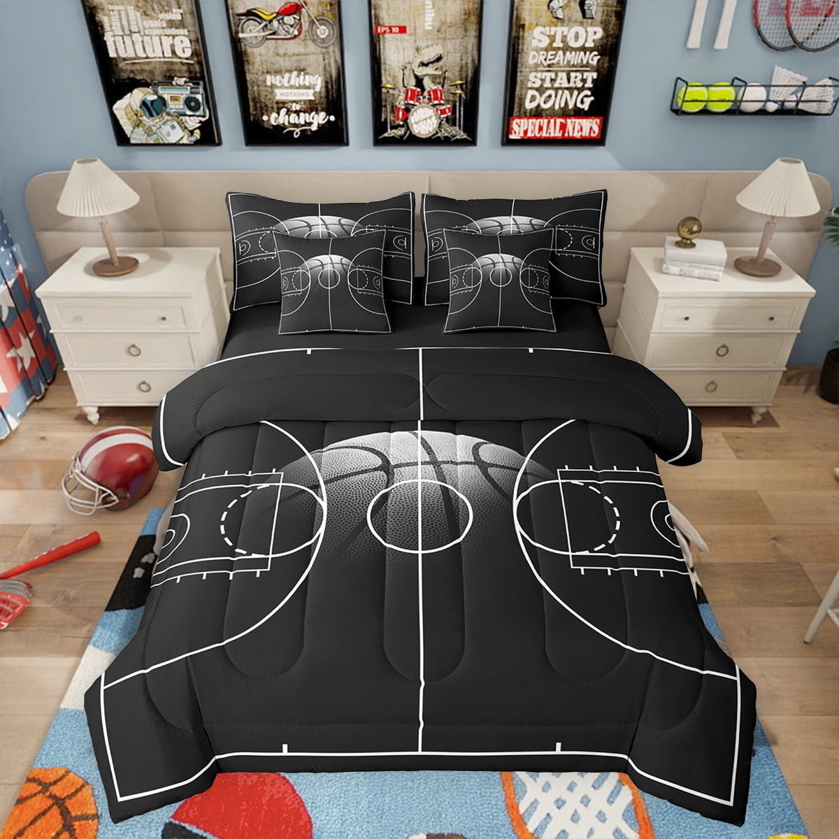 Erosebridal Basketball Print Comforter 7 Pieces Bed In A Bag Sports ...